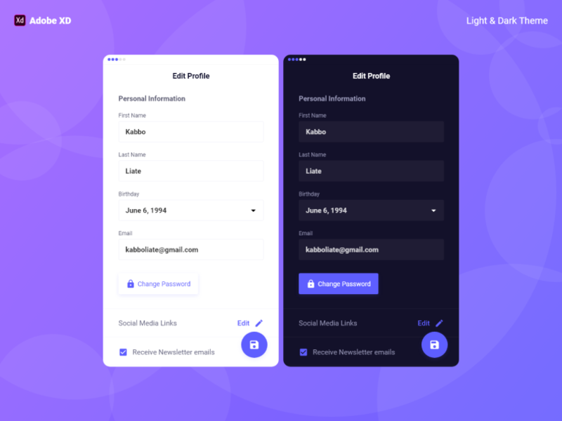 Edit Profile - Adobe XD (Light & Dark) by Md. Rayhanul Islam on Dribbble