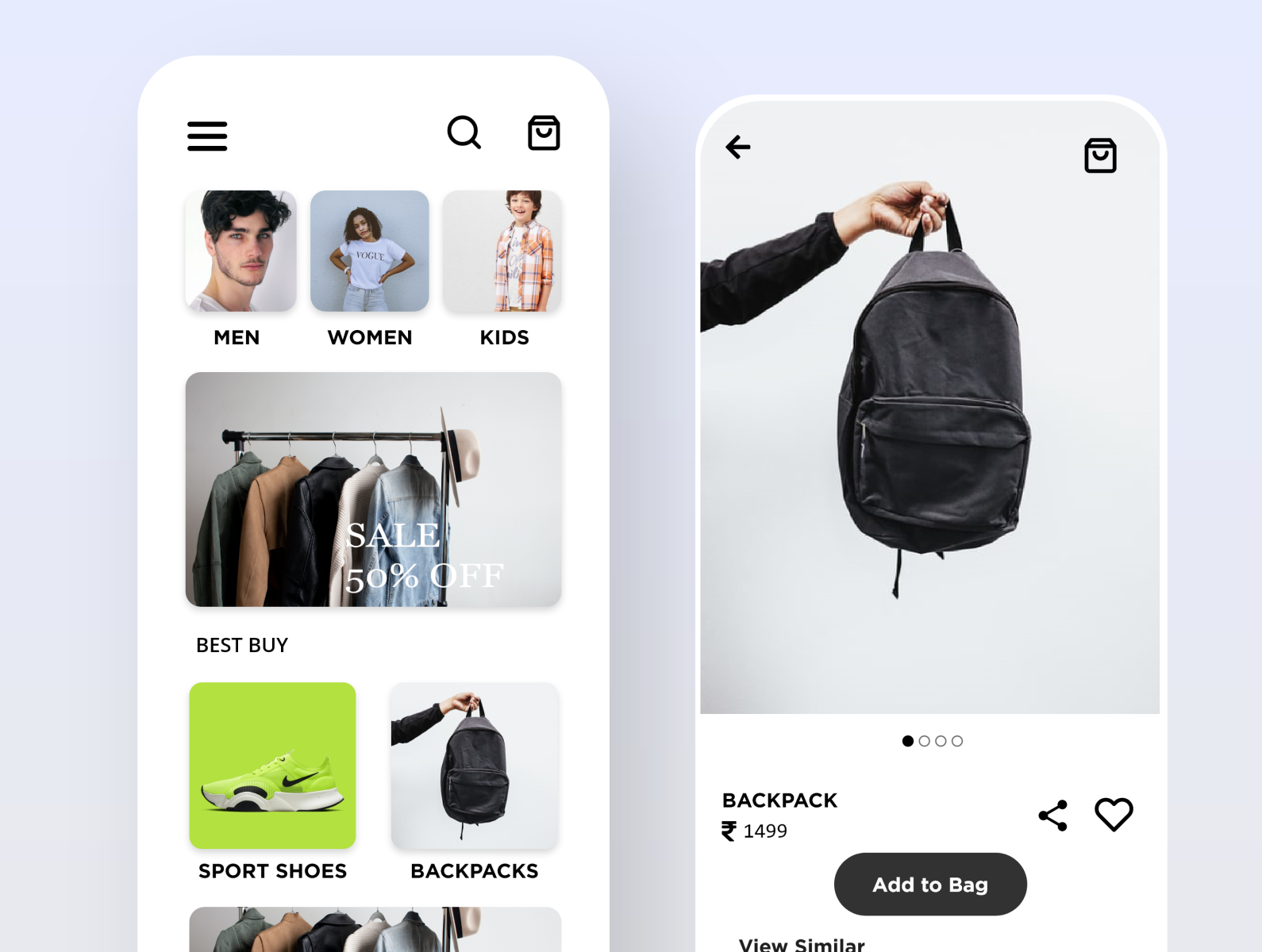 Online shopping App UI by Utkarsh Bafana on Dribbble