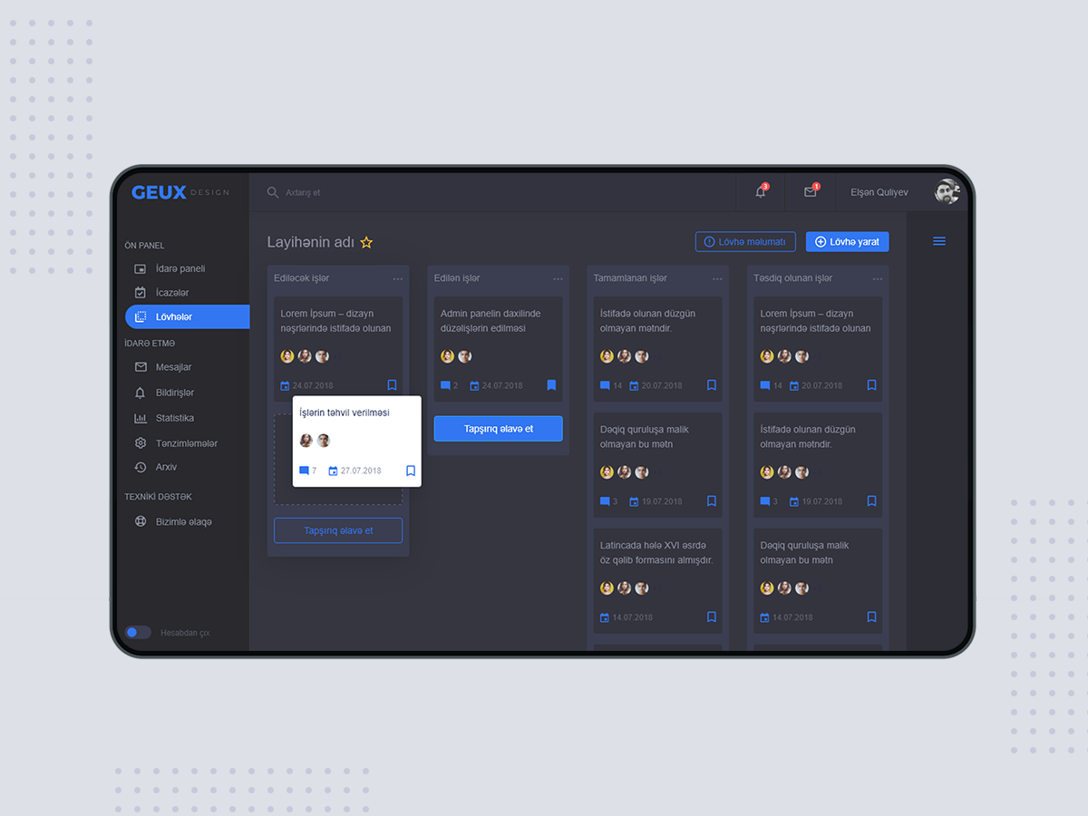 Task manager dashboard by Elshan Guliyev on Dribbble
