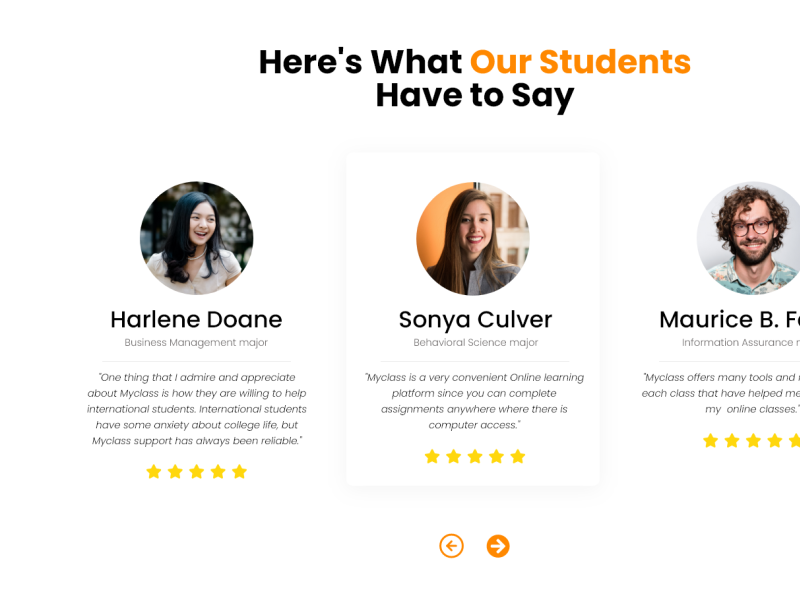 myclass - testimonial section by Hirusha Chamod on Dribbble
