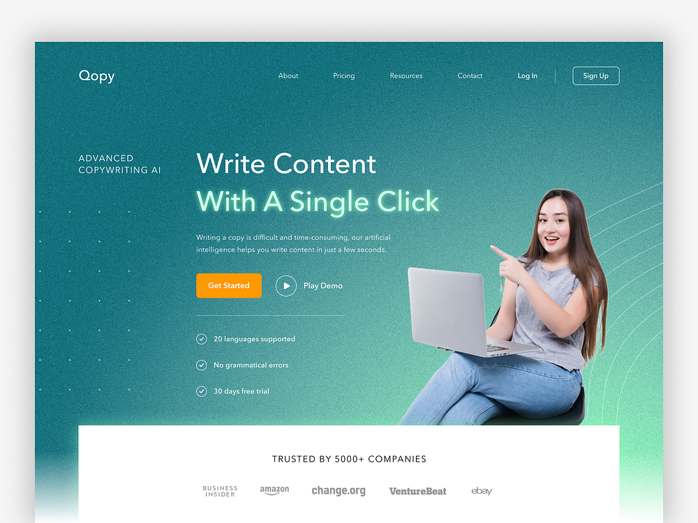 Qopy - Copywriting AI Landing Page by Arvin Aradhana for Morva Labs on Dribbble
