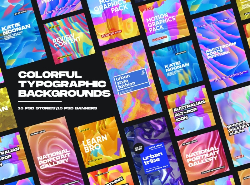 Colorful Typographic Instagram Templates by Master Templates on Dribbble