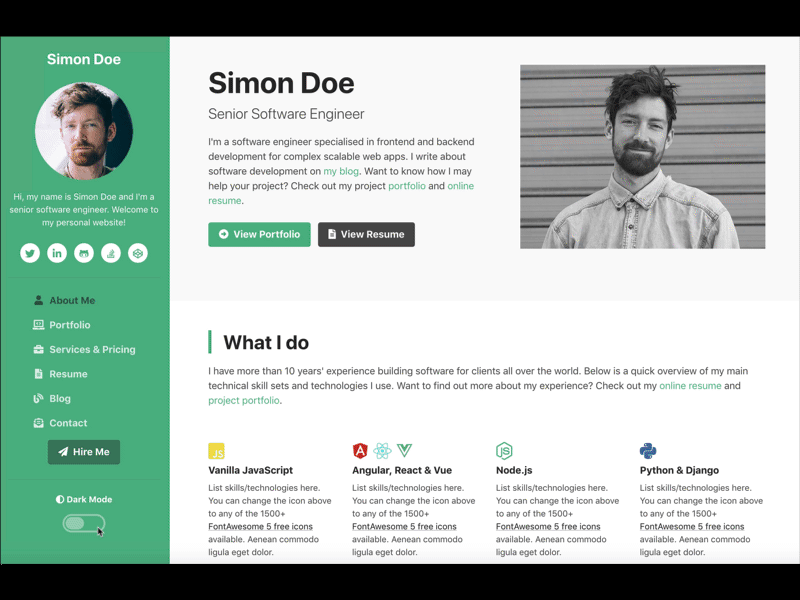 Devcard - vCard & Portfolio Template for Software Developers by Xiaoying Riley on Dribbble