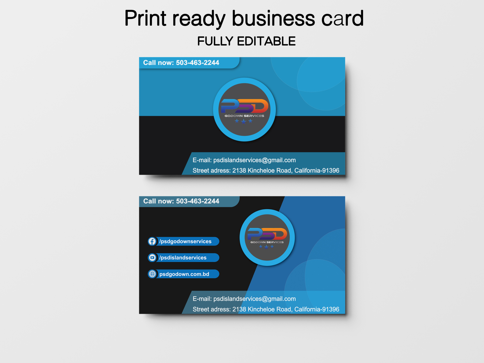 Modern and minimal blue business card design by Mustafa Sadik Seraji-3d ...