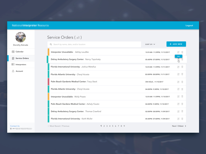 Dashboard- Service Orders by Hilary Magid on Dribbble