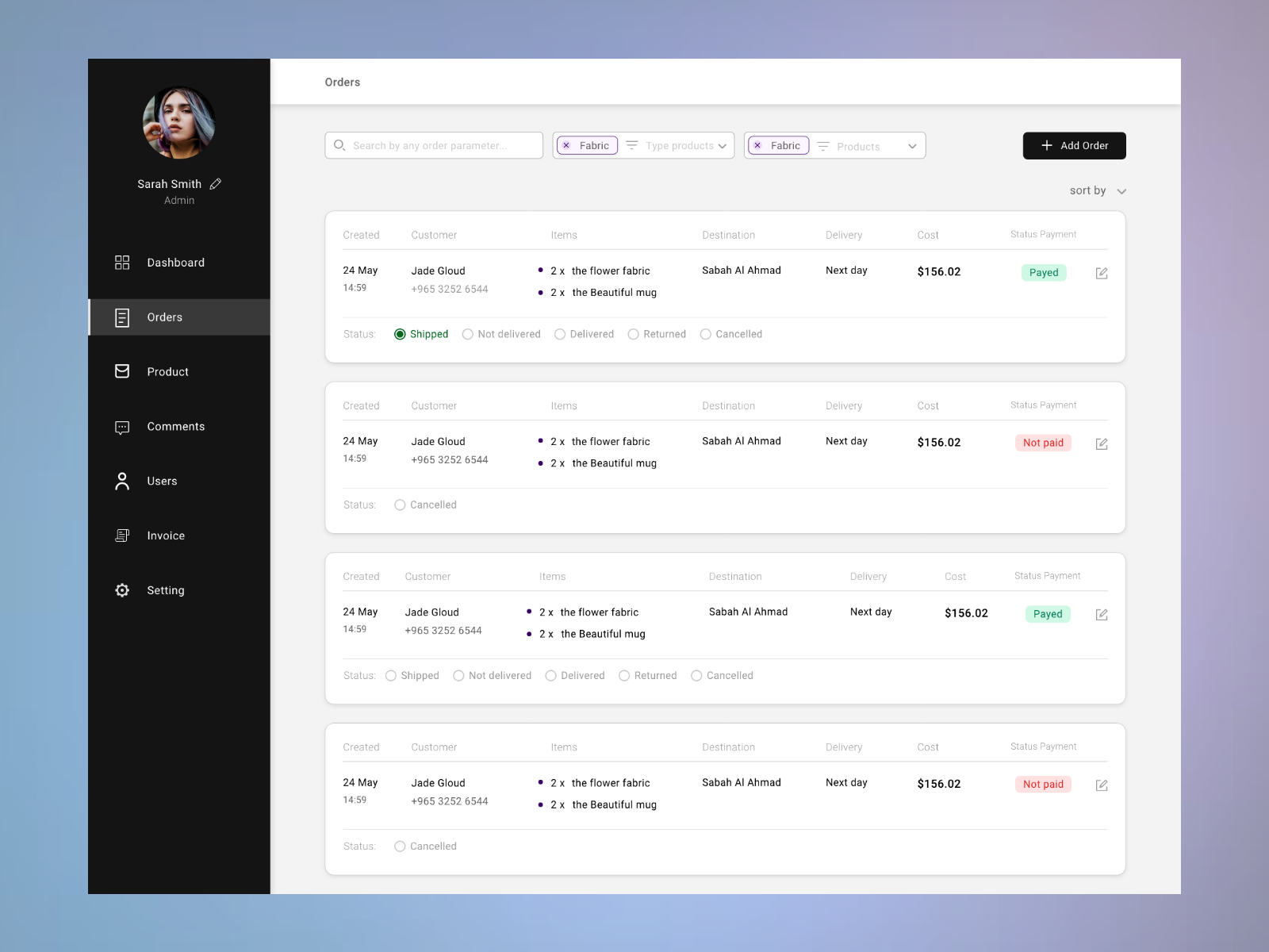 Order List Admin by Farima Rahmian on Dribbble
