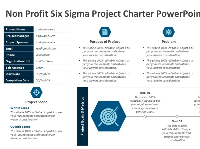 Non Profit Six Sigma Project Charter PowerPoint Template by Kridha ...