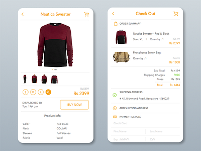 Product Overview and Check Out Screens by Anoop Joy on Dribbble