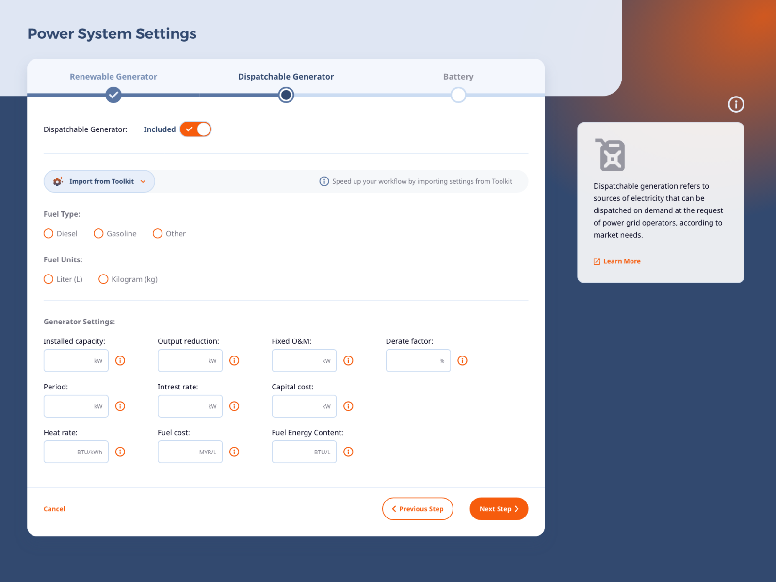 Multi-step form UI - Power System Settings by Ahmed Alshair on Dribbble