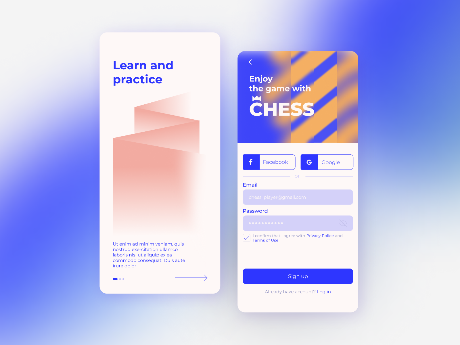 Chess app registration by Marina Rudenya on Dribbble