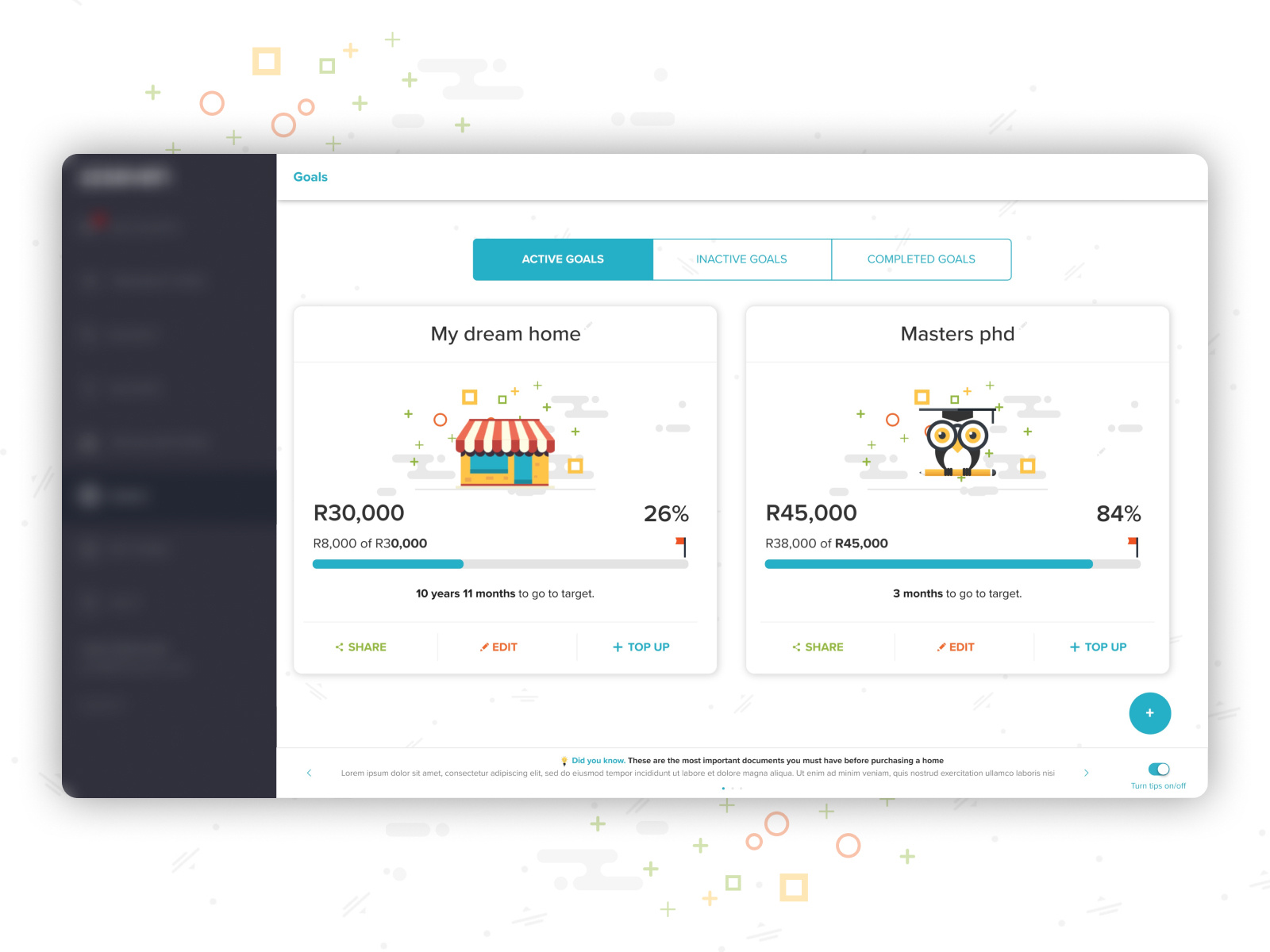 Goals Dashboard by Mr.Q on Dribbble