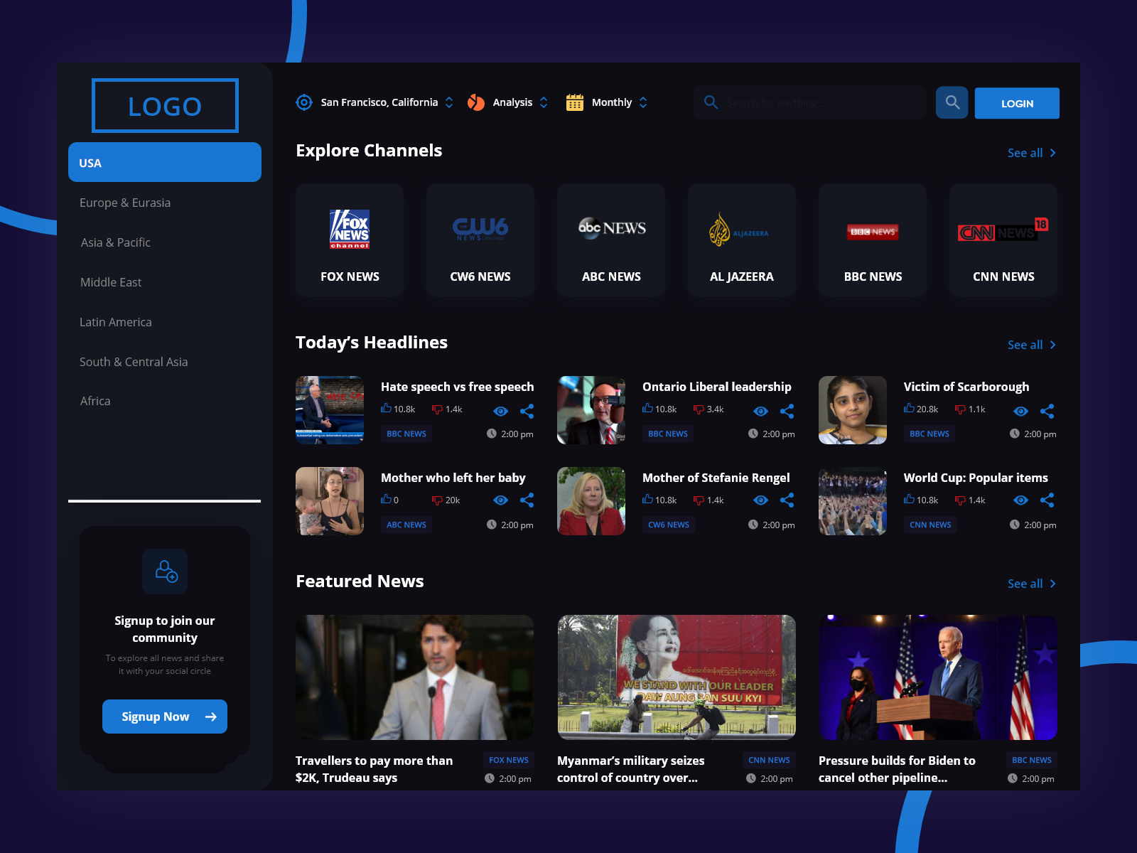News Dashboard (Dark Version) by Arslan Ahmad on Dribbble
