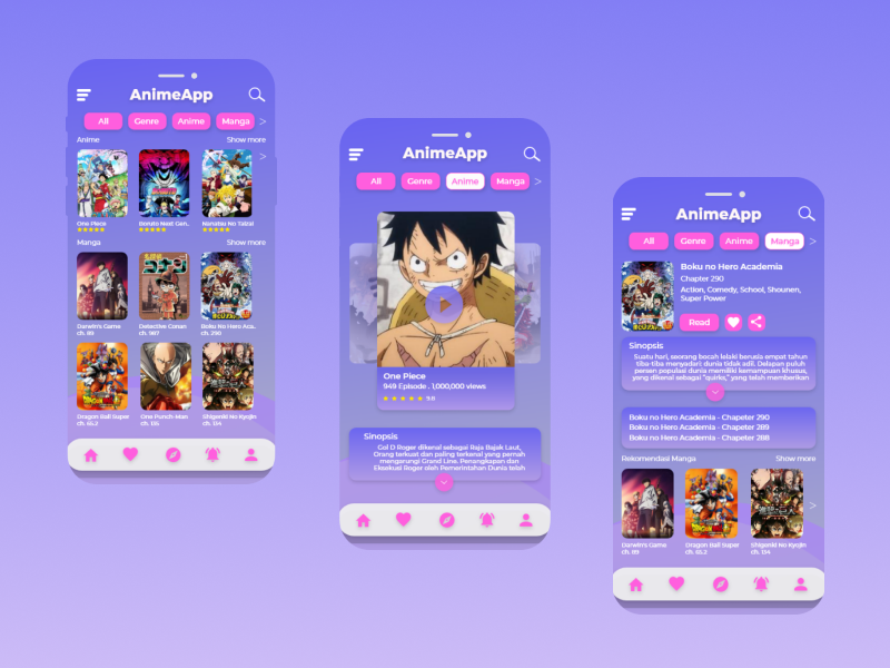 Anime App Design With Linear Gradient Color by Misrul Aziz | Pictures ...