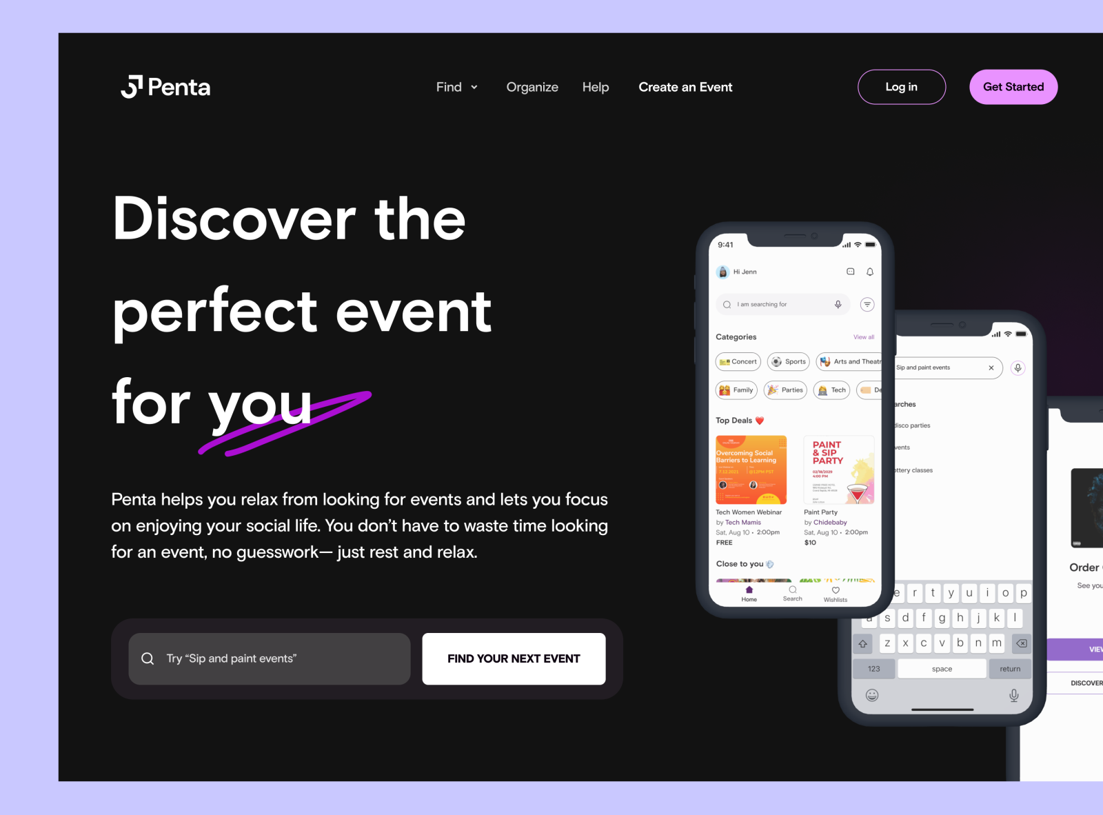 penta- find social events by Jennifer Ibrahim on Dribbble