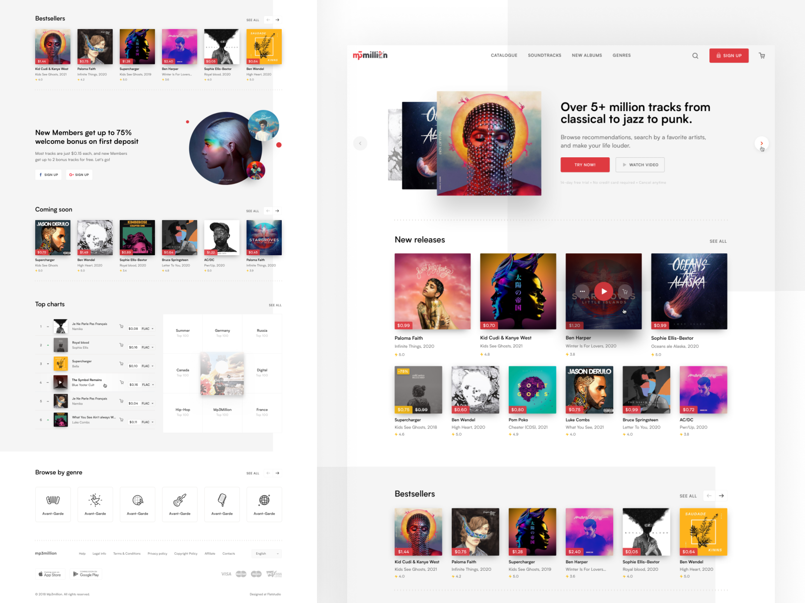 Mp3million: Home Page by Flatstudio on Dribbble