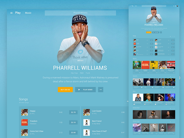 Google - Play Music (Singer profile) by Flatstudio on Dribbble