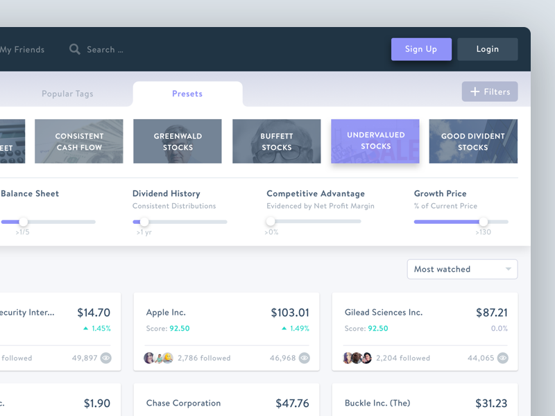 Stock discovery app by Min Peng on Dribbble