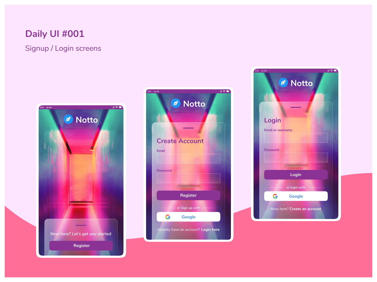 Daily UI #001 - Signup/ Login screens by Drishya Agarwal on Dribbble