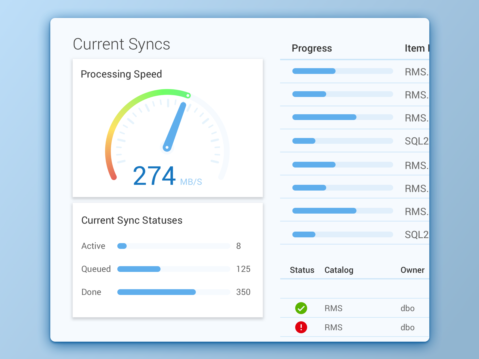 Data Sync Dashboard Closeup by Tobias Treppmann on Dribbble