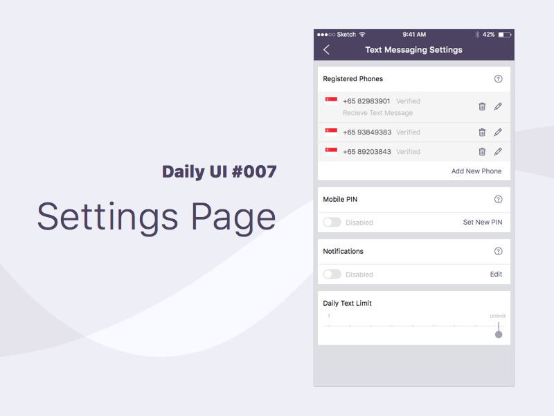 Daily UI #007 Settings Page by ______Lingjun______ on Dribbble