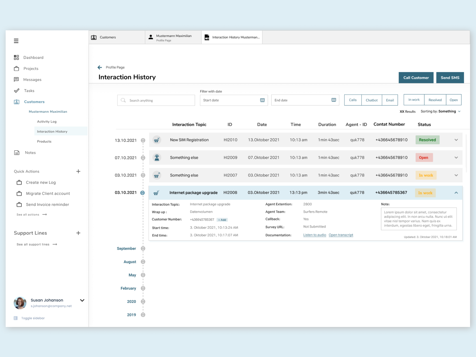 Customer Interaction History by Jessica O on Dribbble