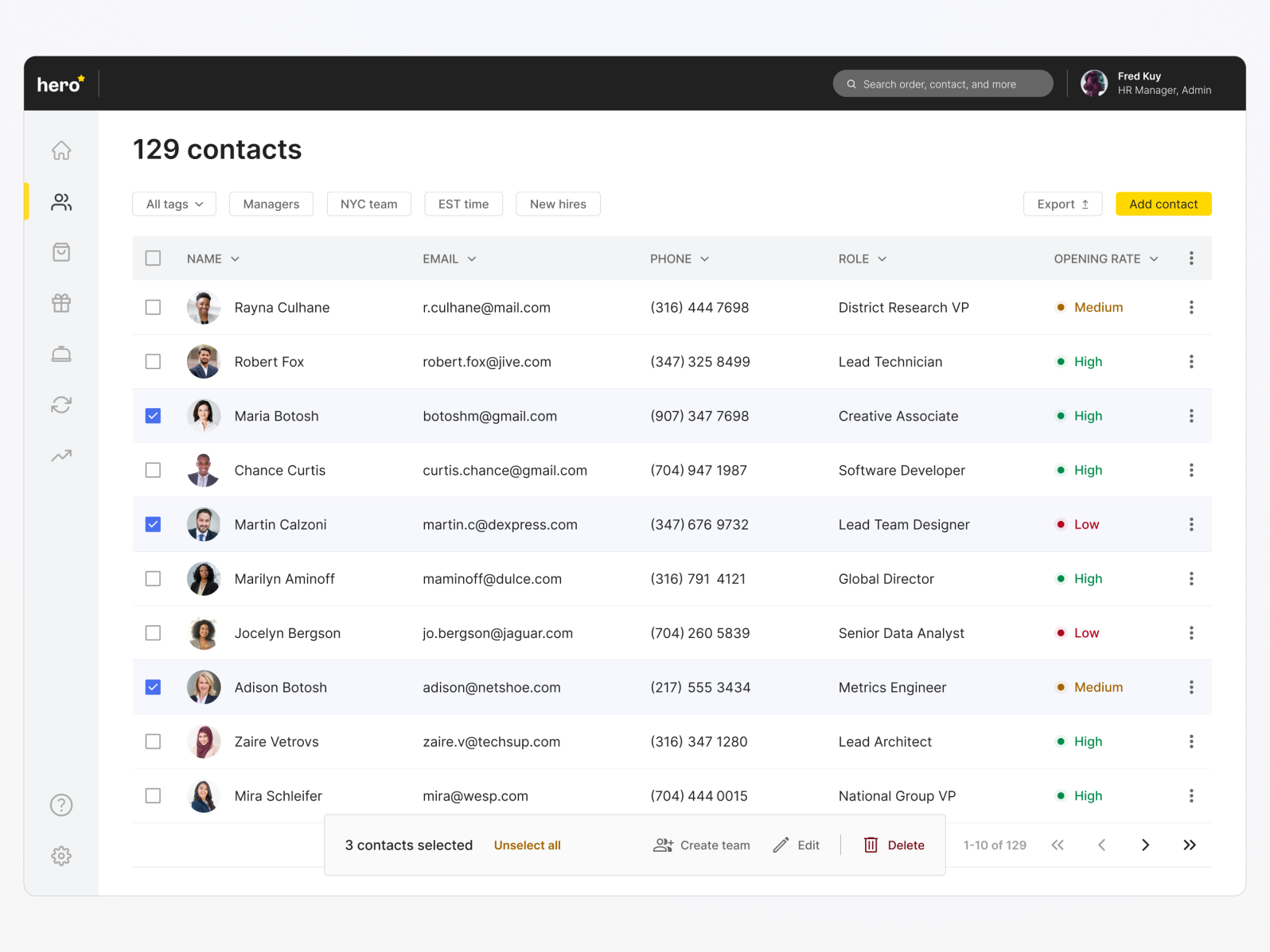 SaaS Contacts page by Lucas Zambelli on Dribbble