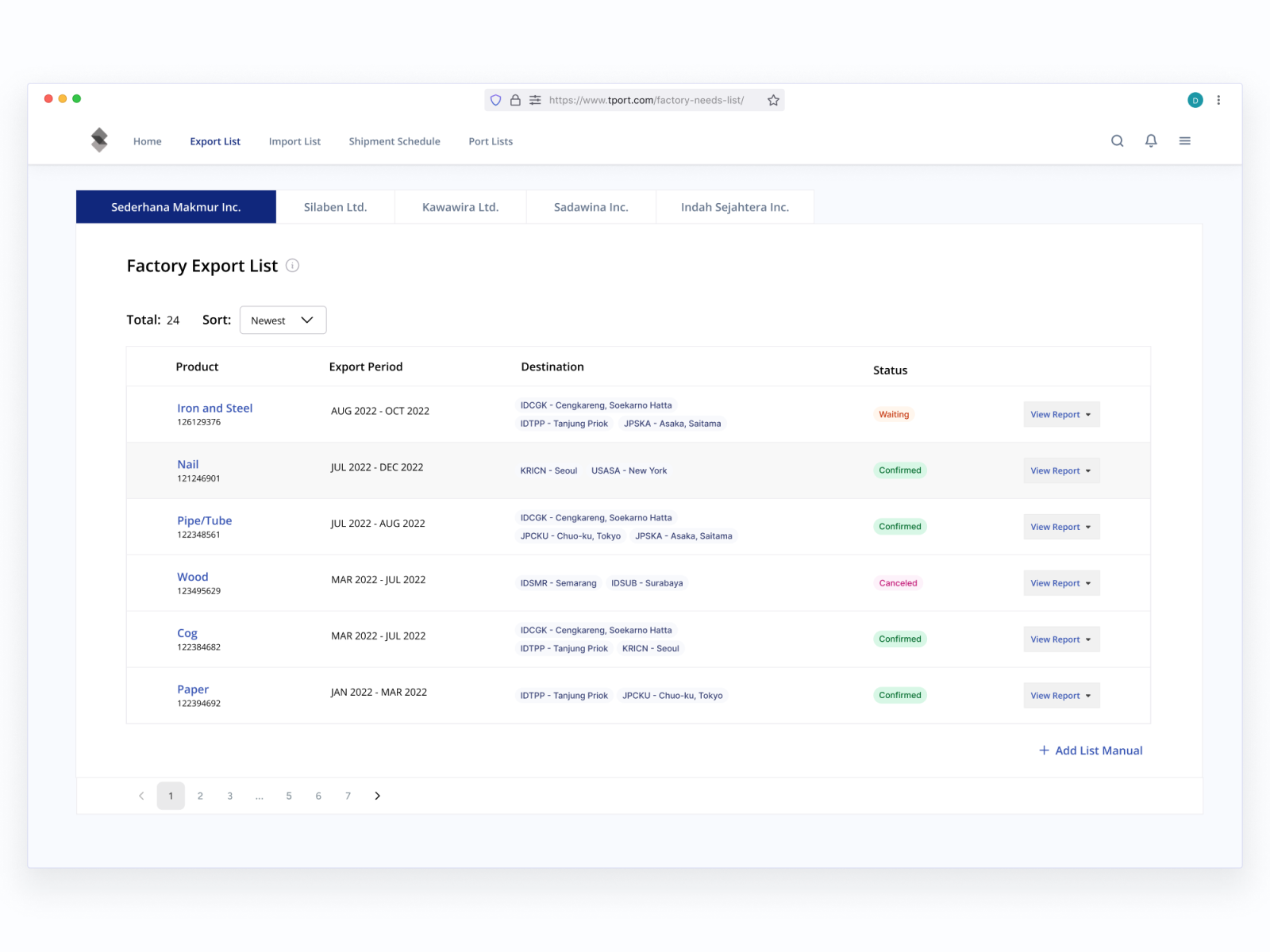 Factory Export Table List Dashboard by Adrian Tra on Dribbble
