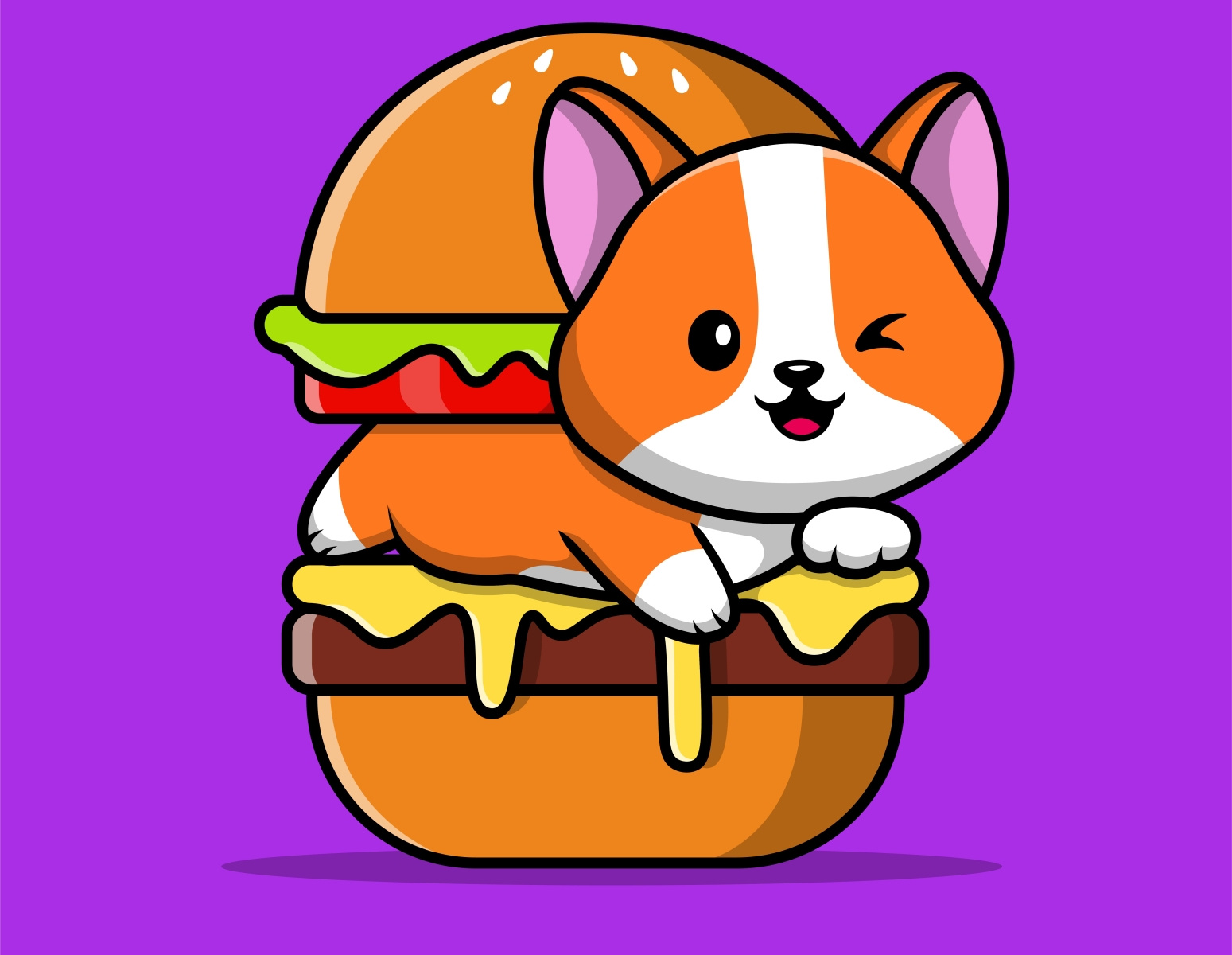 Cute Cat In Burger by Moksha Design Labs on Dribbble