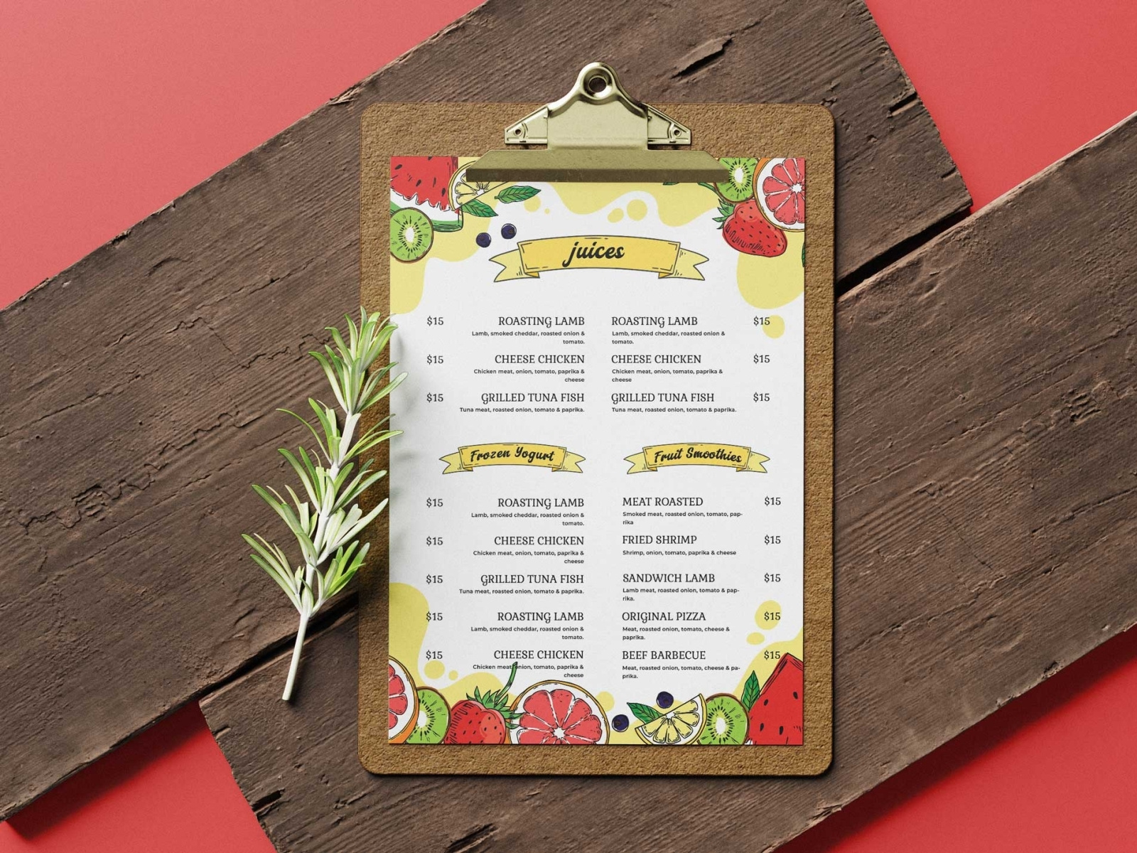 Fresh Juice Menu Design