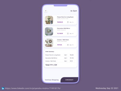 E-commerce Cart Mobile UI design by Priyanshu Mishra on Dribbble