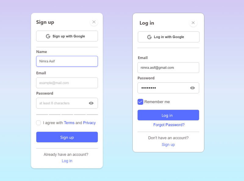 Sign up / Log in Page by Nimra Malik on Dribbble