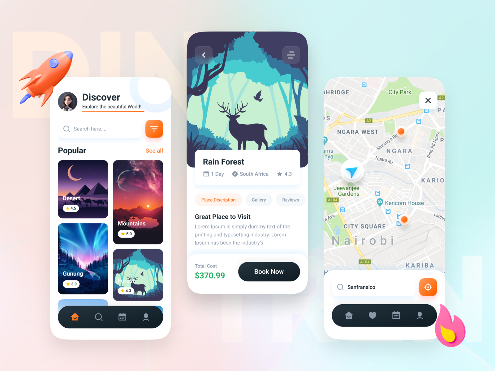 Travel app UI by Clover Designs on Dribbble