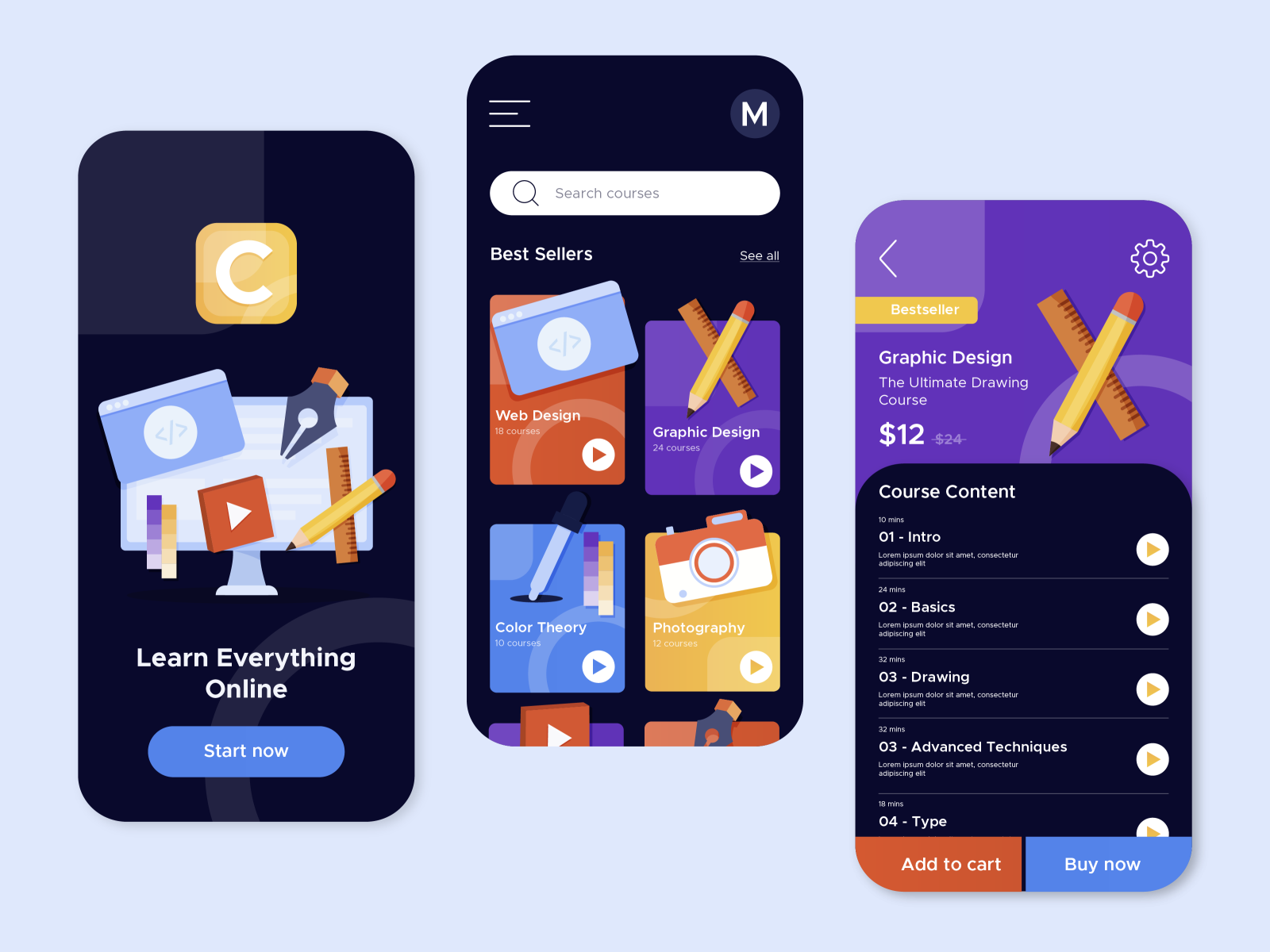 Course app interface by Menderes Mertoglu on Dribbble