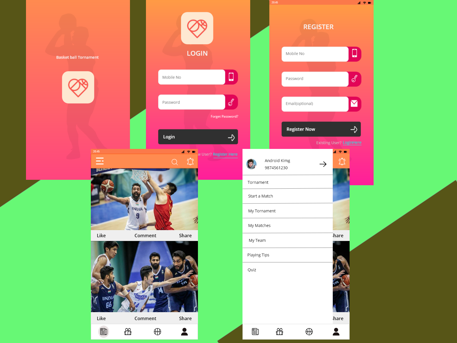 basket ball login and news feed mobile app UI by Y VINOTH KUMAR on Dribbble