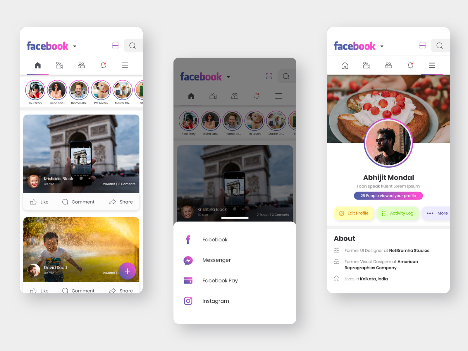 facebook redesign by Abhijit Mondal on Dribbble