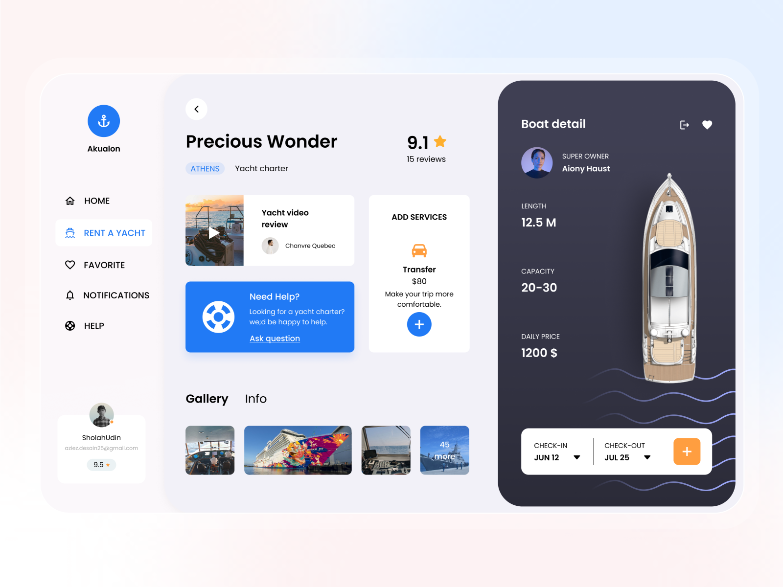 Yacht Booking Dasboard by sartdsn99_ on Dribbble