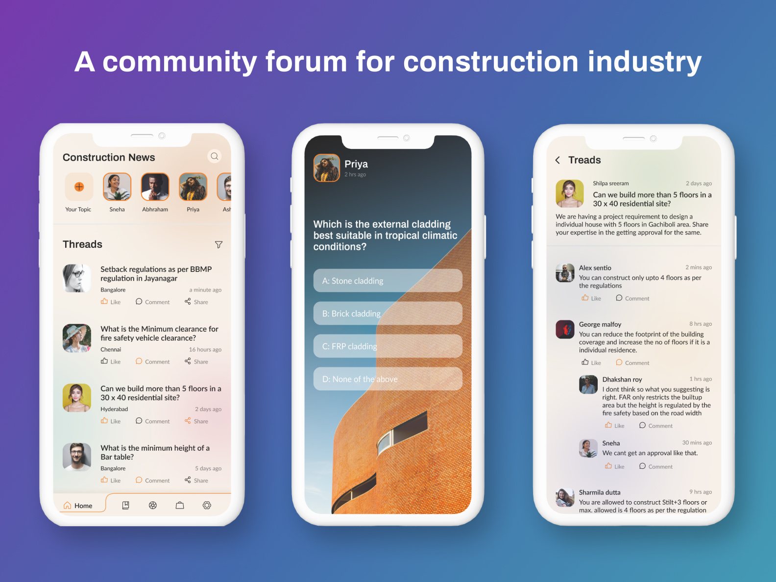 A construction community forum by Madhavan for Fibonalabs on Dribbble