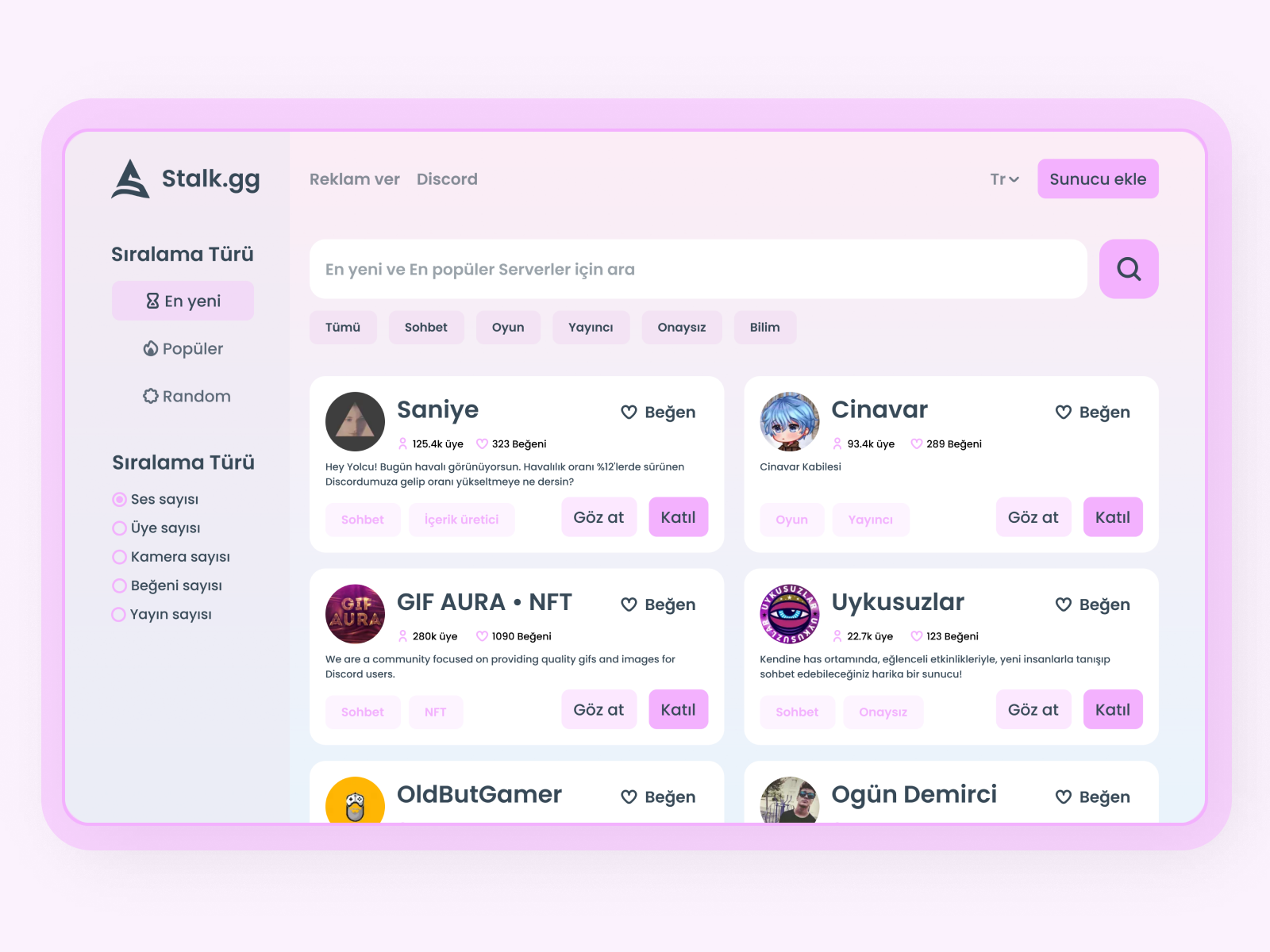 Stalk.gg - Discord Server listing by Hurby on Dribbble