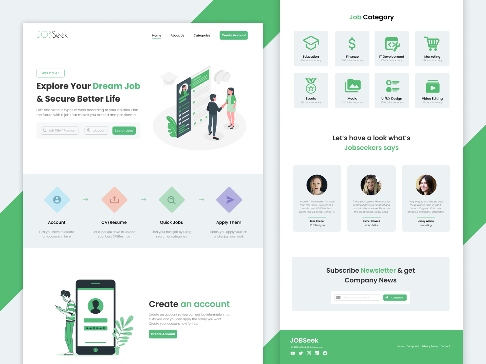 JOBSeek - Job Finder Landing Page Website by Balin Janeswara on Dribbble