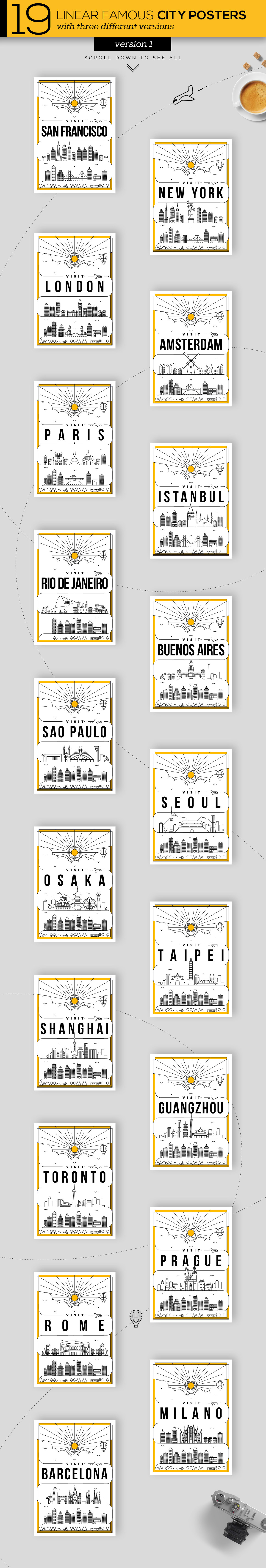 19 Linear Famous City Posters by Kürşat Ünsal on Dribbble