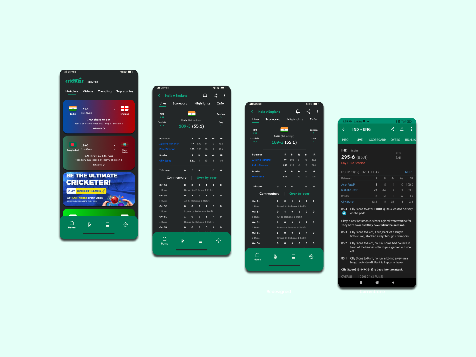 Cricbuzz app : A Redesigned UI Concept by Abhijeet Purandare on Dribbble