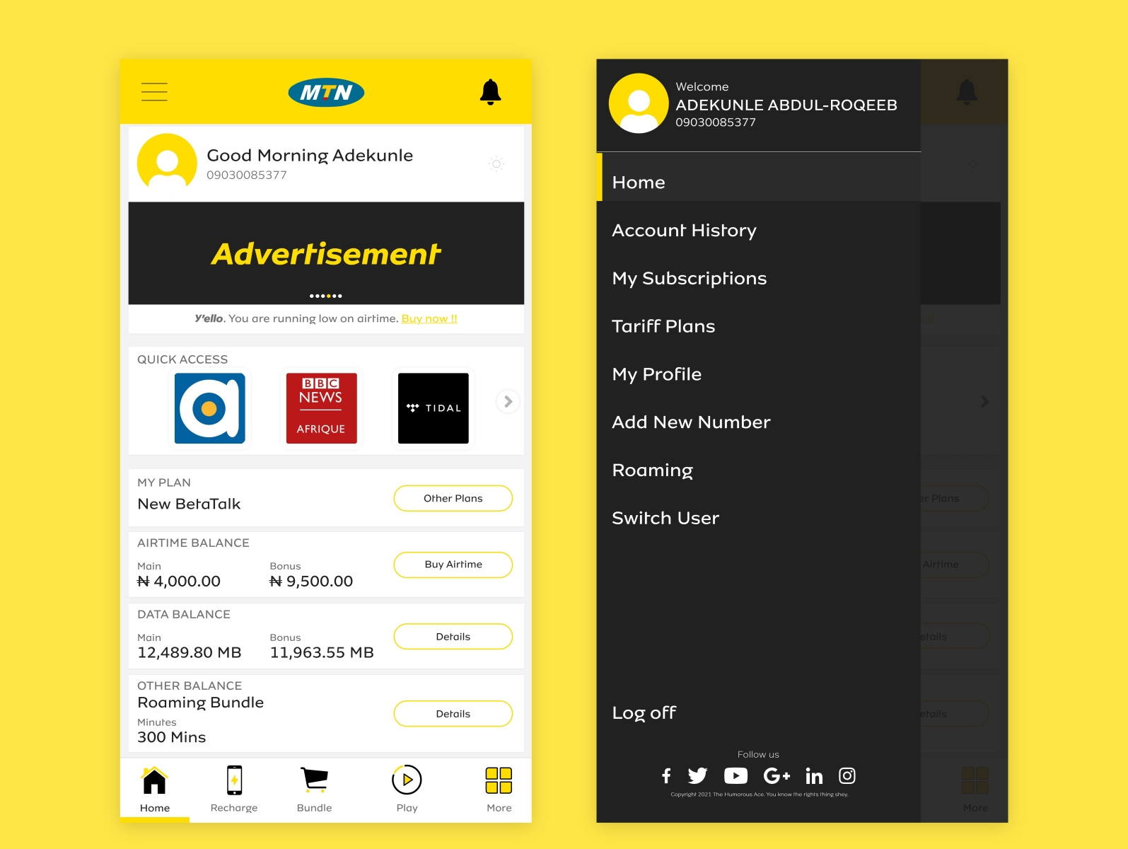 MTN App Redesign by Adekunle on Dribbble