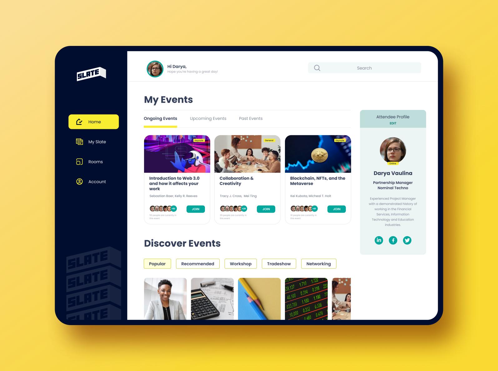 Slate - Event Scheduling & Management App - Home Screen by Ajibola ...