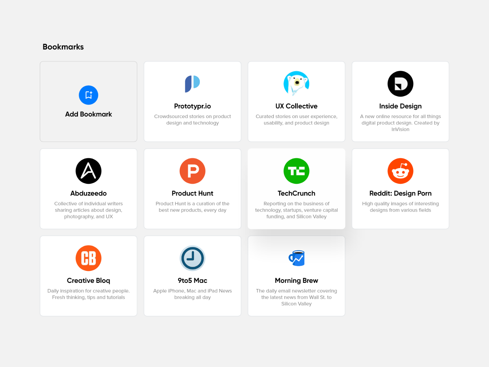 Bookmarks Page by Sivarajan on Dribbble