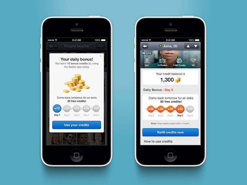 Credits meter and modal by Josh Mitchelmore on Dribbble