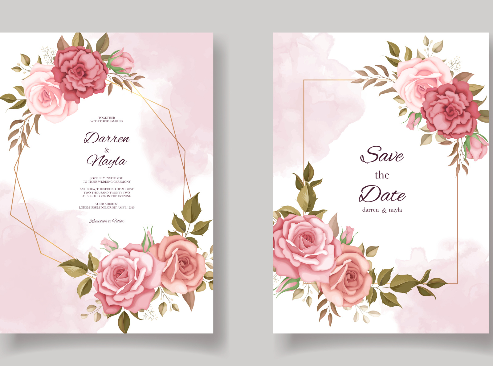 Beautiful wedding card set with floral by darrenstudio on Dribbble