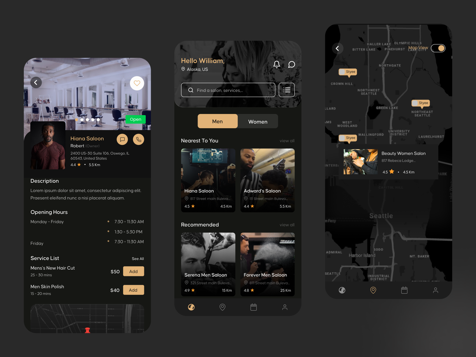 Saloon Booking Mobile App UI by Faizan Ul Hassan Arshad on Dribbble