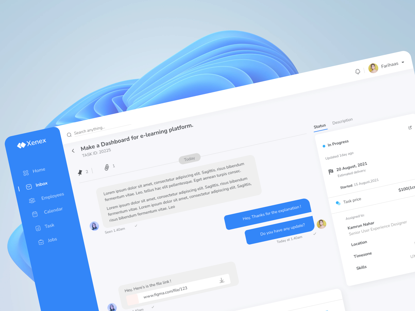 Inbox of project management dashboard - HR management software by ...
