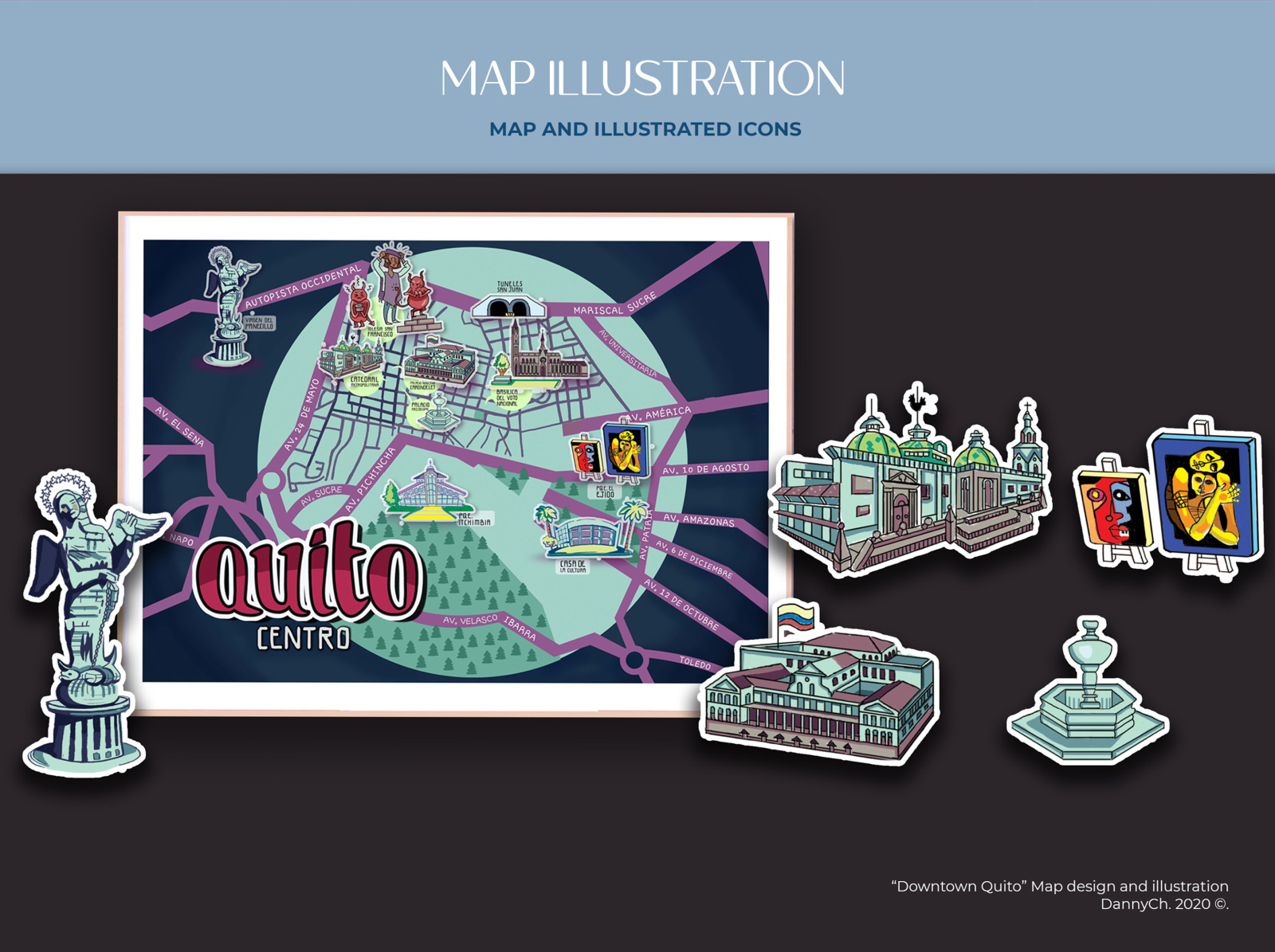 "Downtown Quito" Illustrated Map by Danny Ch on Dribbble