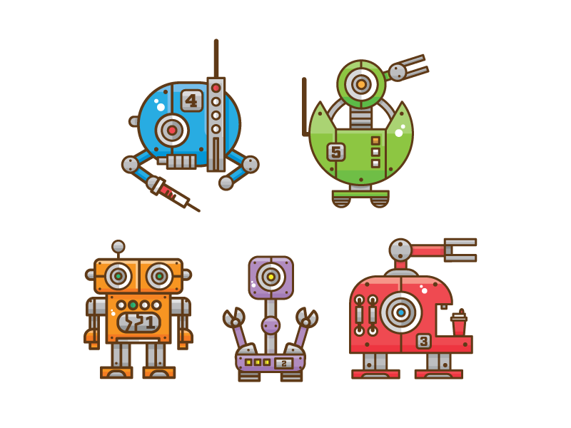 Five Robots by Michael Norris on Dribbble